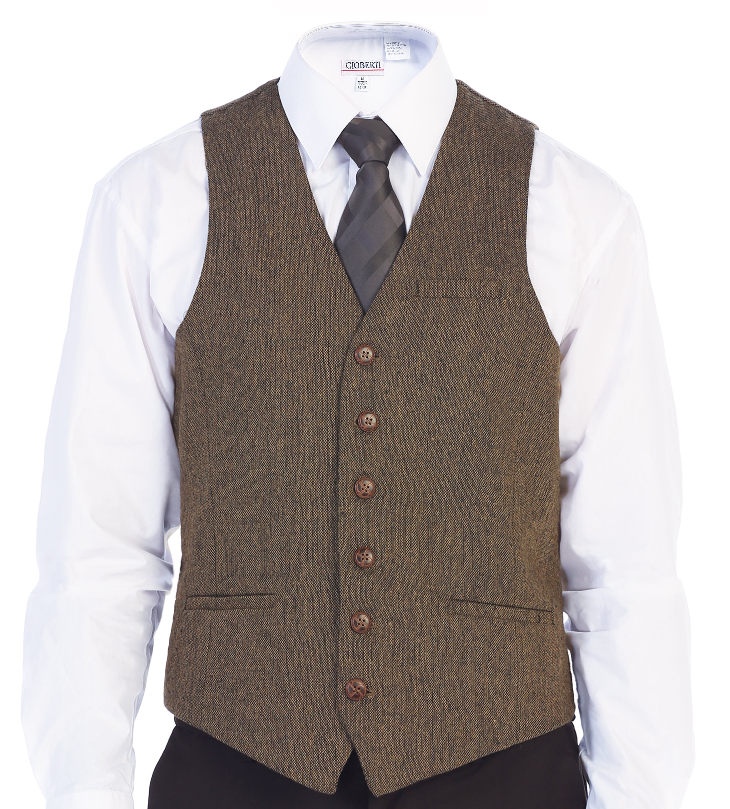 Gioberti Men's 6 Button Slim Fit Formal Herringbone Tweed Vest ...