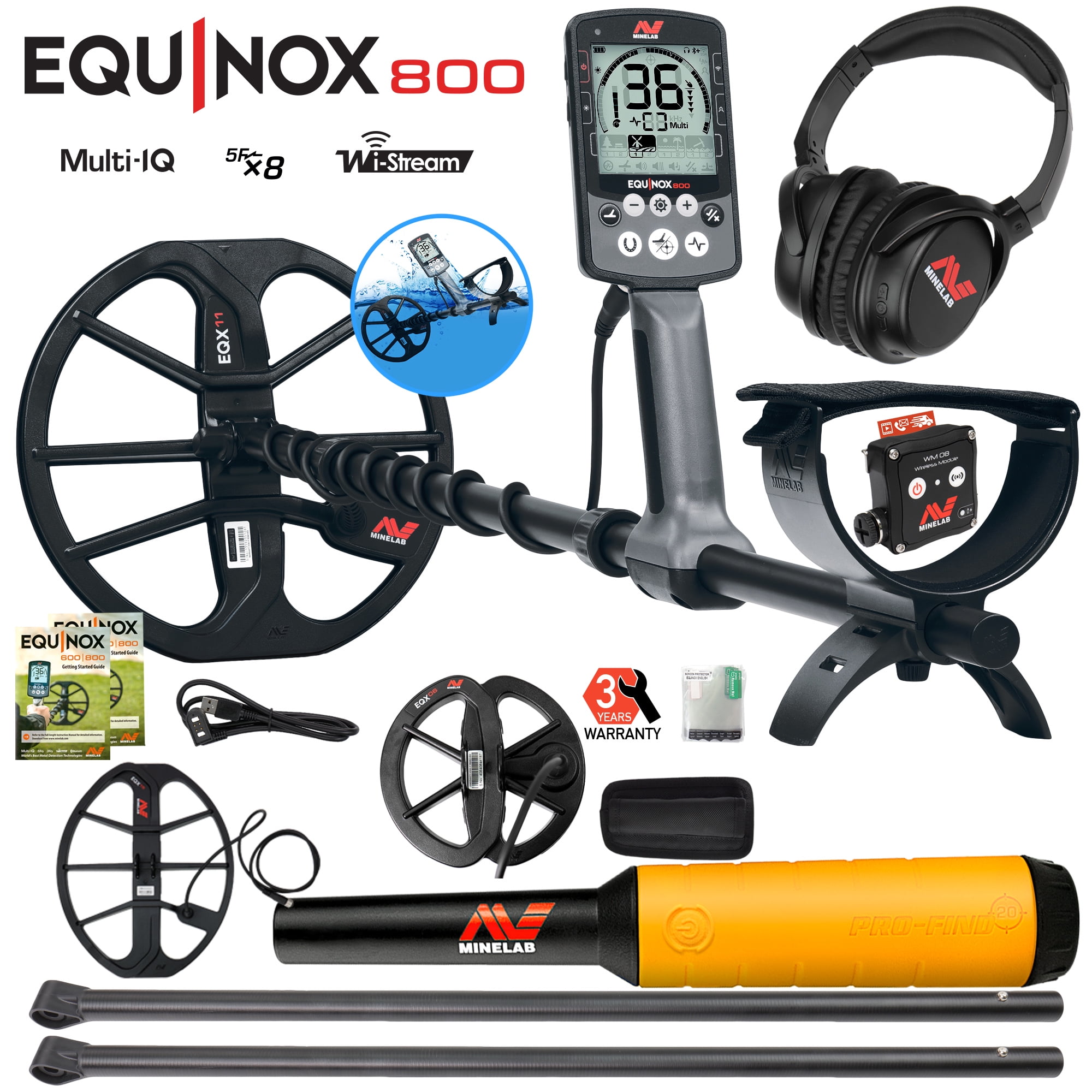 Minelab Equinox 800 Metal Detector w/ 6" & 15" Coils, Lower Shafts, Pro ...