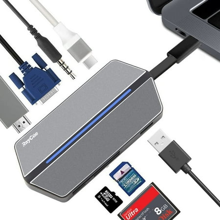 USB C Hub 8 in 1 Multiport Type C Adapter Support HDMI & VGA Output USB ...