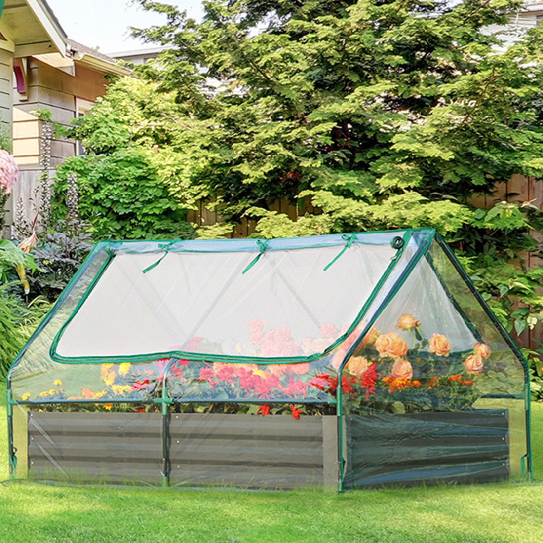 Quictent 6x3x1ft Galvanized Raised Garden Bed with Cover Metal Planter ...