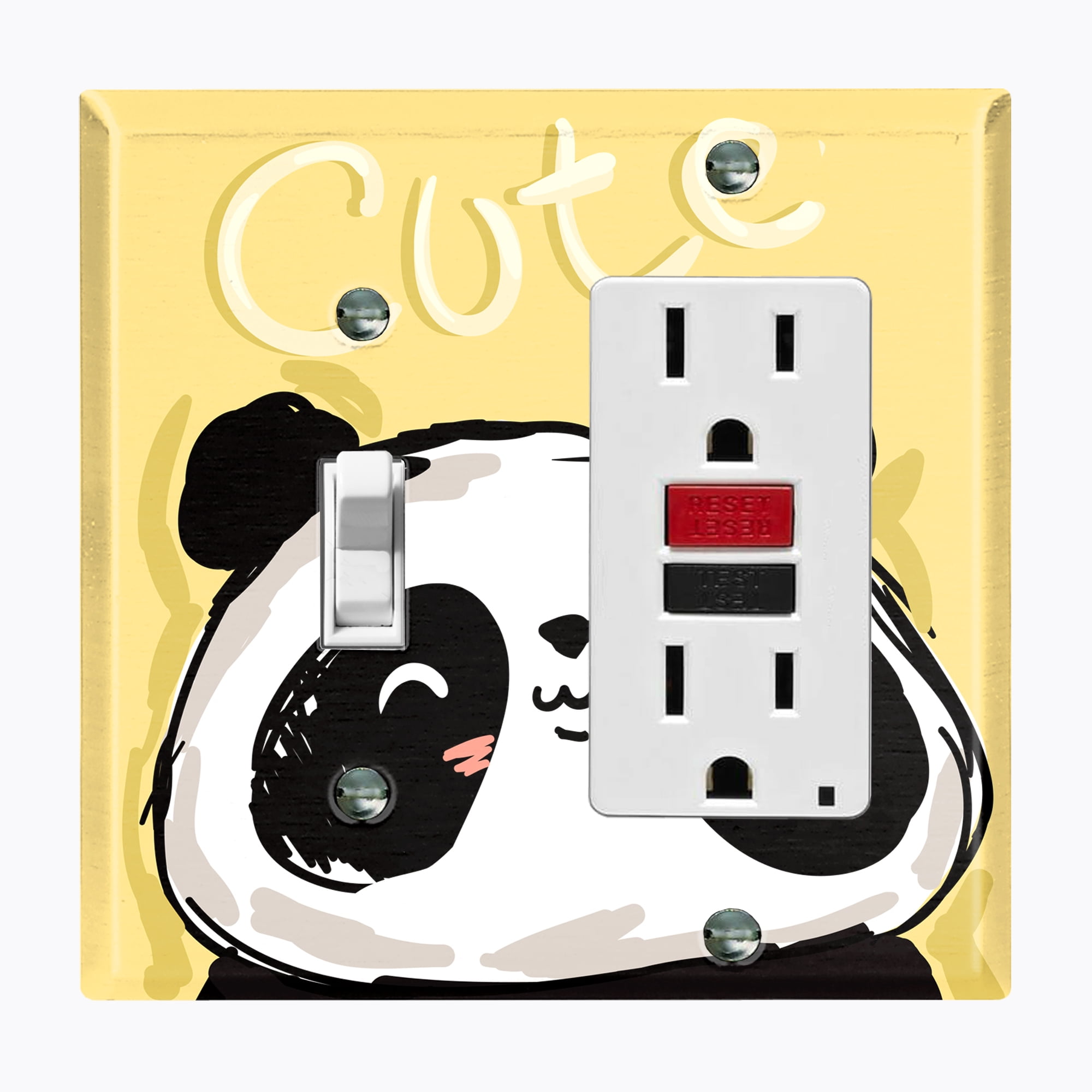 Metal Light Switch Plate Outlet Cover (Cute Panda Beige - Single Toggle ...