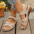 Bibifish Womens Wedge Ankle Strap Sandals Beige Cutout Panel Hook Loop ...