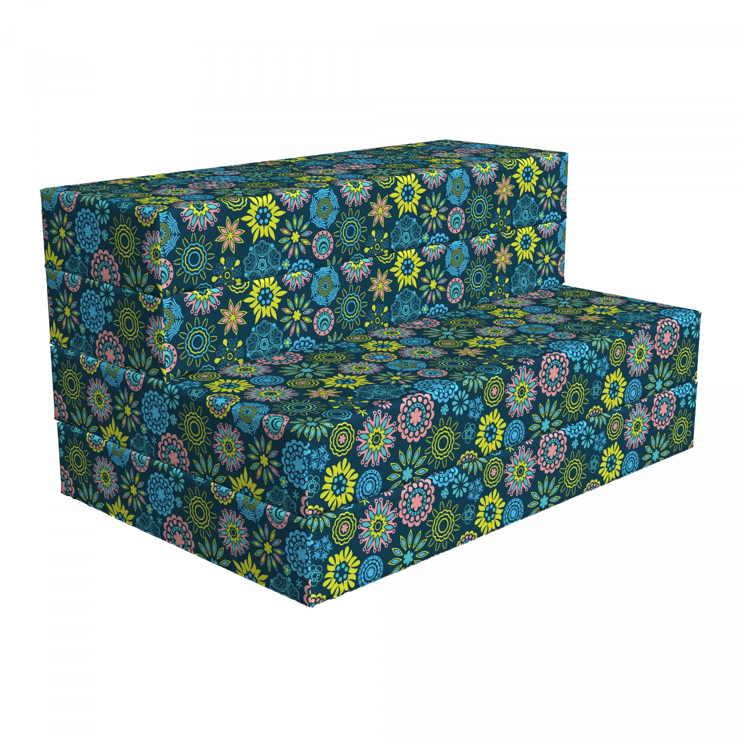 Floral Foldable Mattress, Flowers Ornate on Dark Teal, 74.8" x 39.4 ...