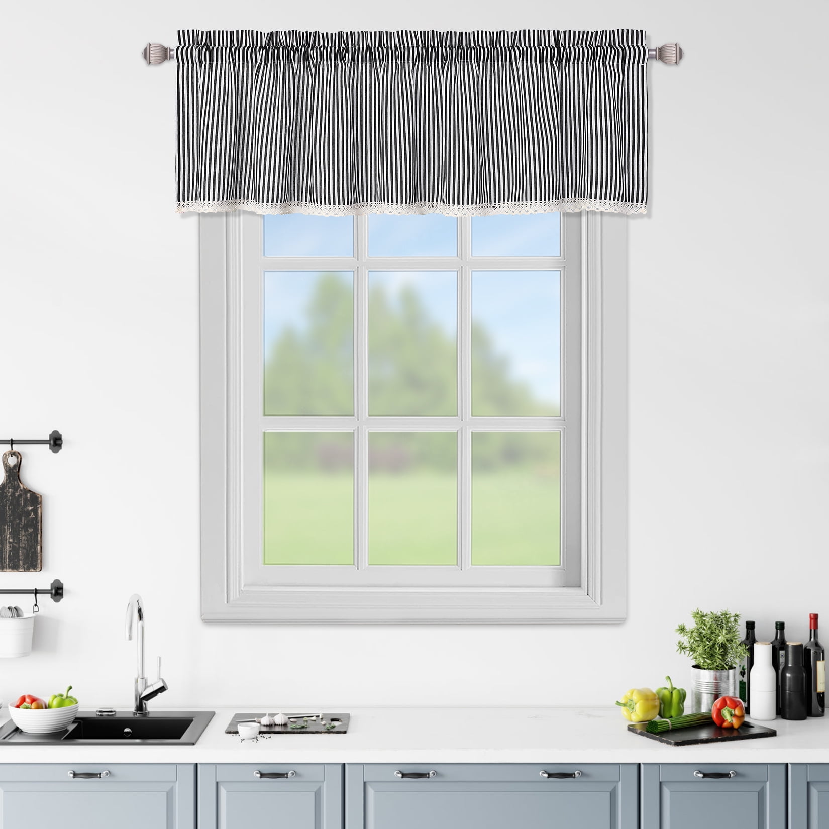 Oyang Kitchen Curtains, Striped Tier Curtains 2 Panels Farmhouse ...
