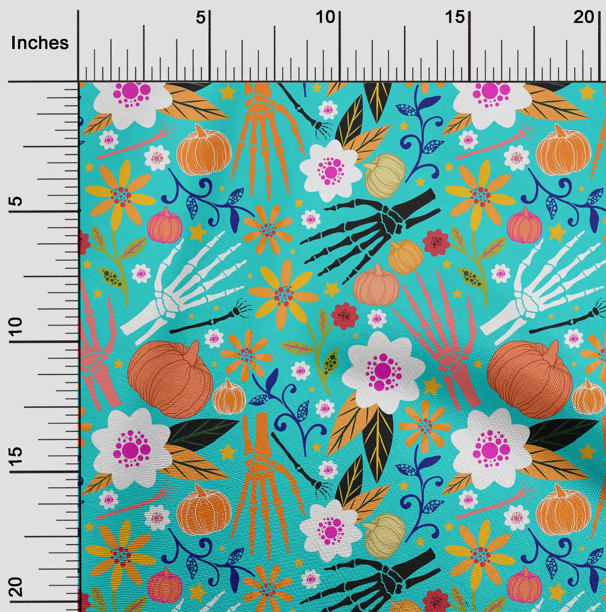 oneOone Cotton Silk Turquoise Green Fabric Skull Quilting Supplies ...
