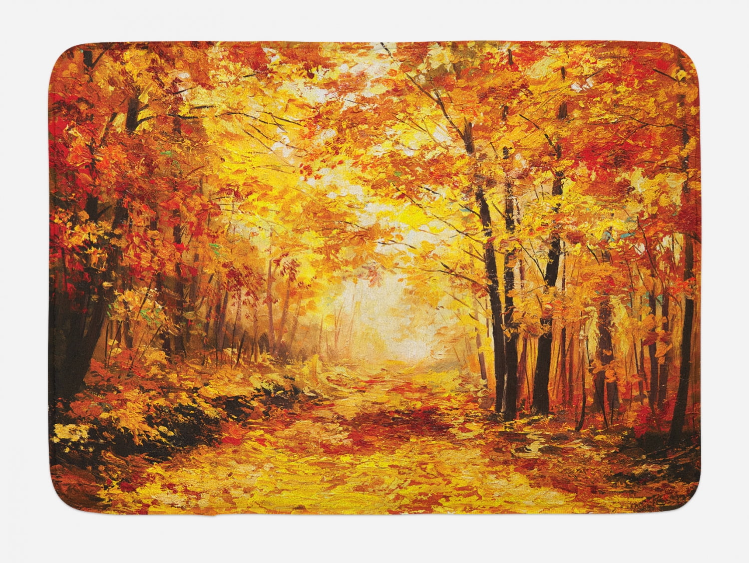 Country Bath Mat, Pale Shaded Autumn in the Forest Pastoral Calm Simple ...