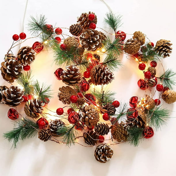 RECUTMS 2 Pack Christmas Pine Cone Garland with Lights for Home Holiday ...