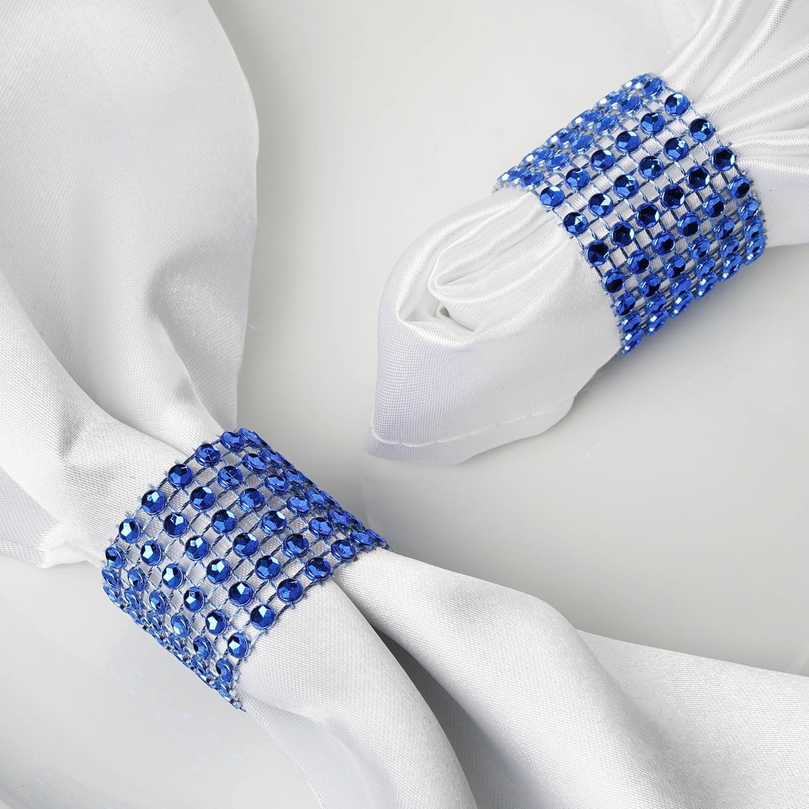 Efavormart 10 Pack Royal Blue Diamond Rhinestone Napkin Ring With Self ...