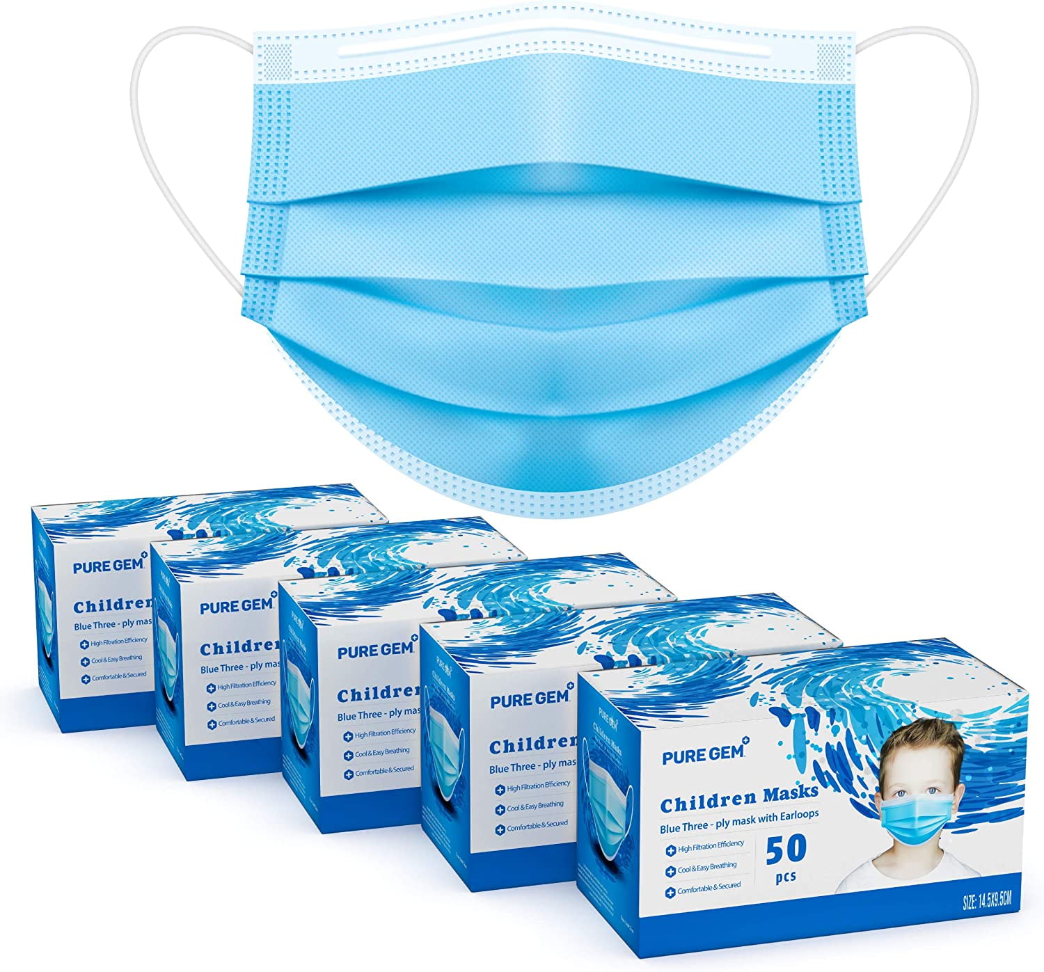 Premium Pack of 250 (5 x 50 Masks) Children's Size Single Use ...