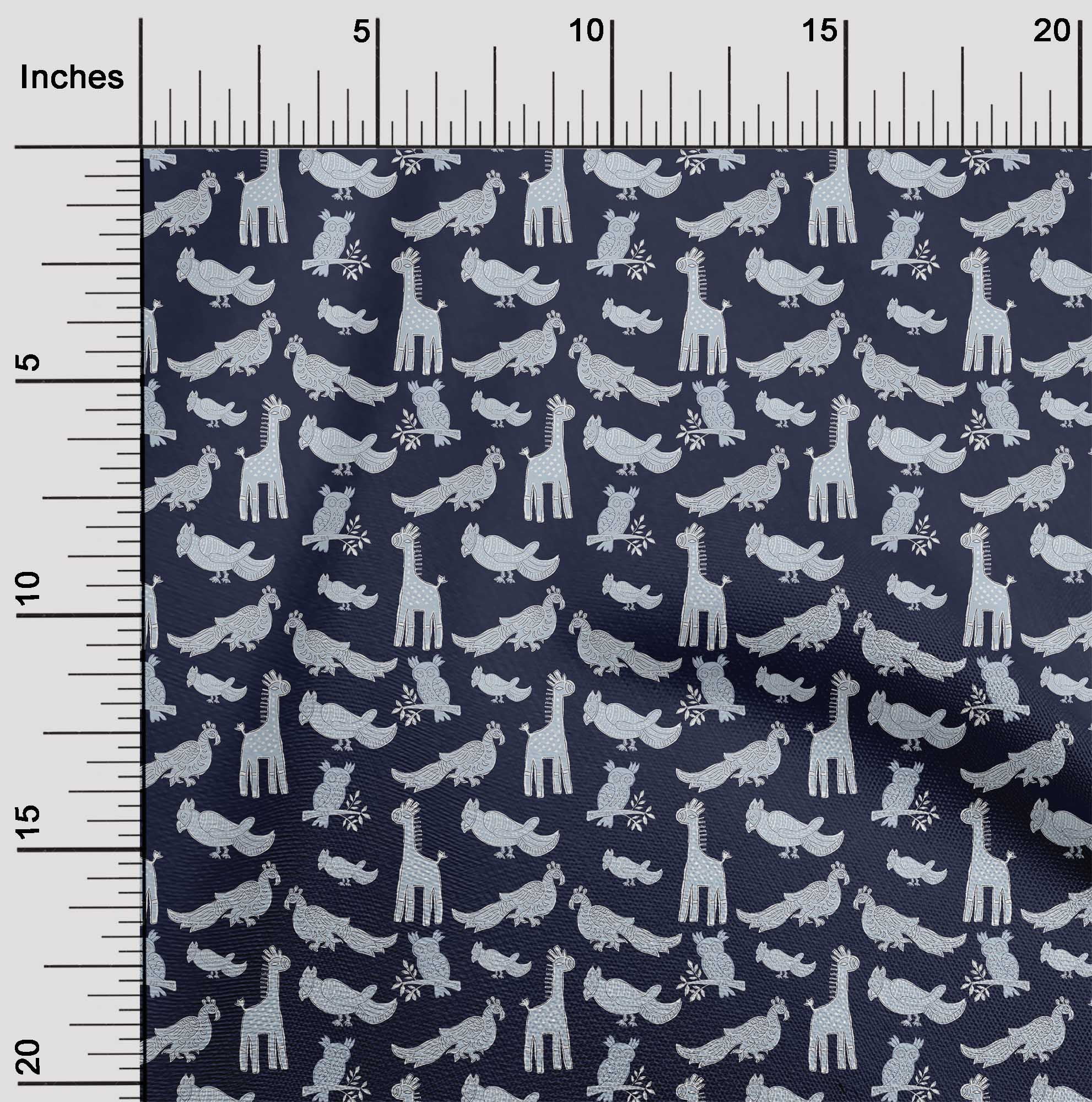 oneOone Silk Tabby Fabric Bird & Giraffe Block Print Fabric BTY 42 Inch ...