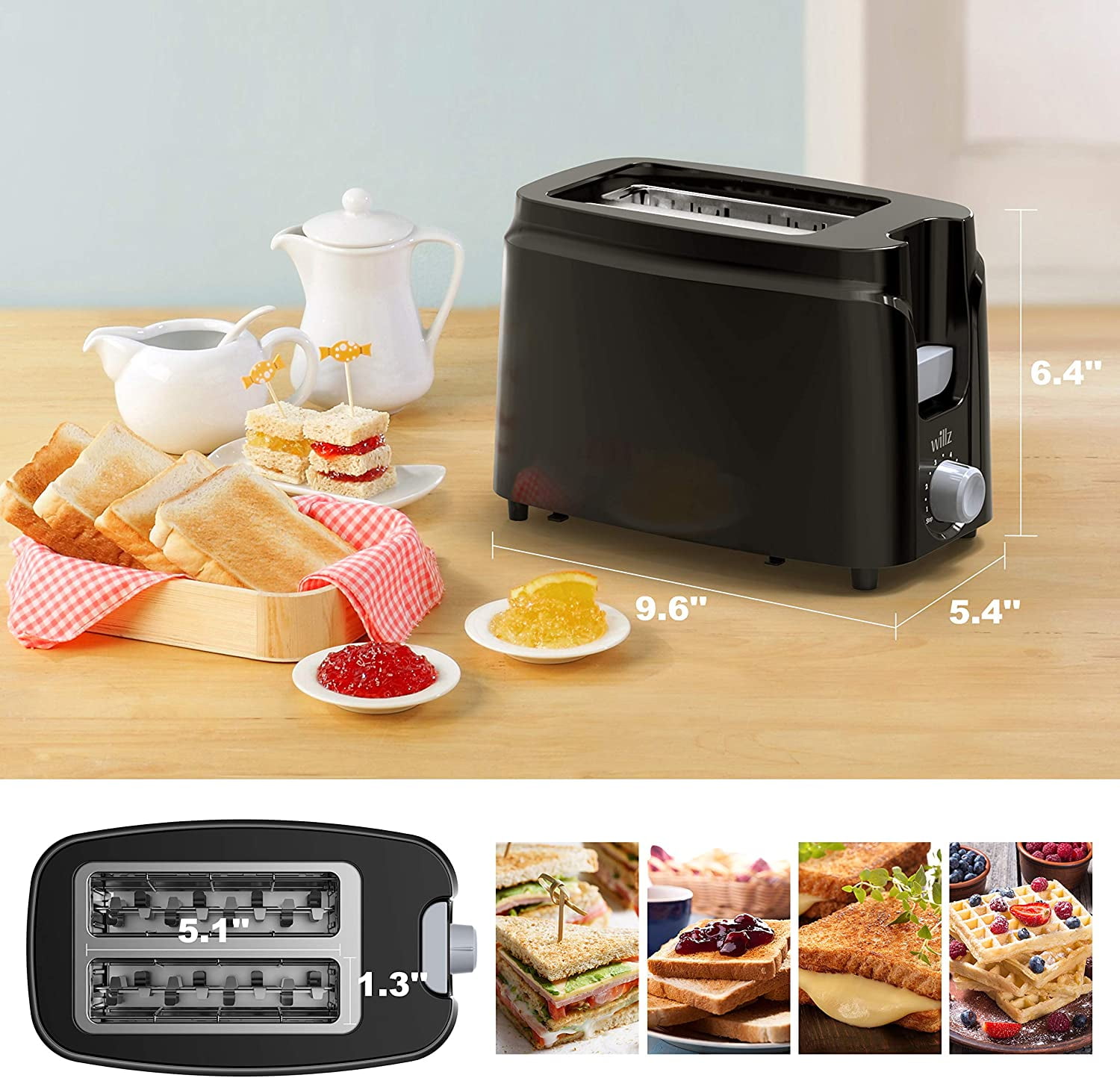Buy Willz 2-Slice Toaster, Extra Wide Slot with 6 Browning Levels ...
