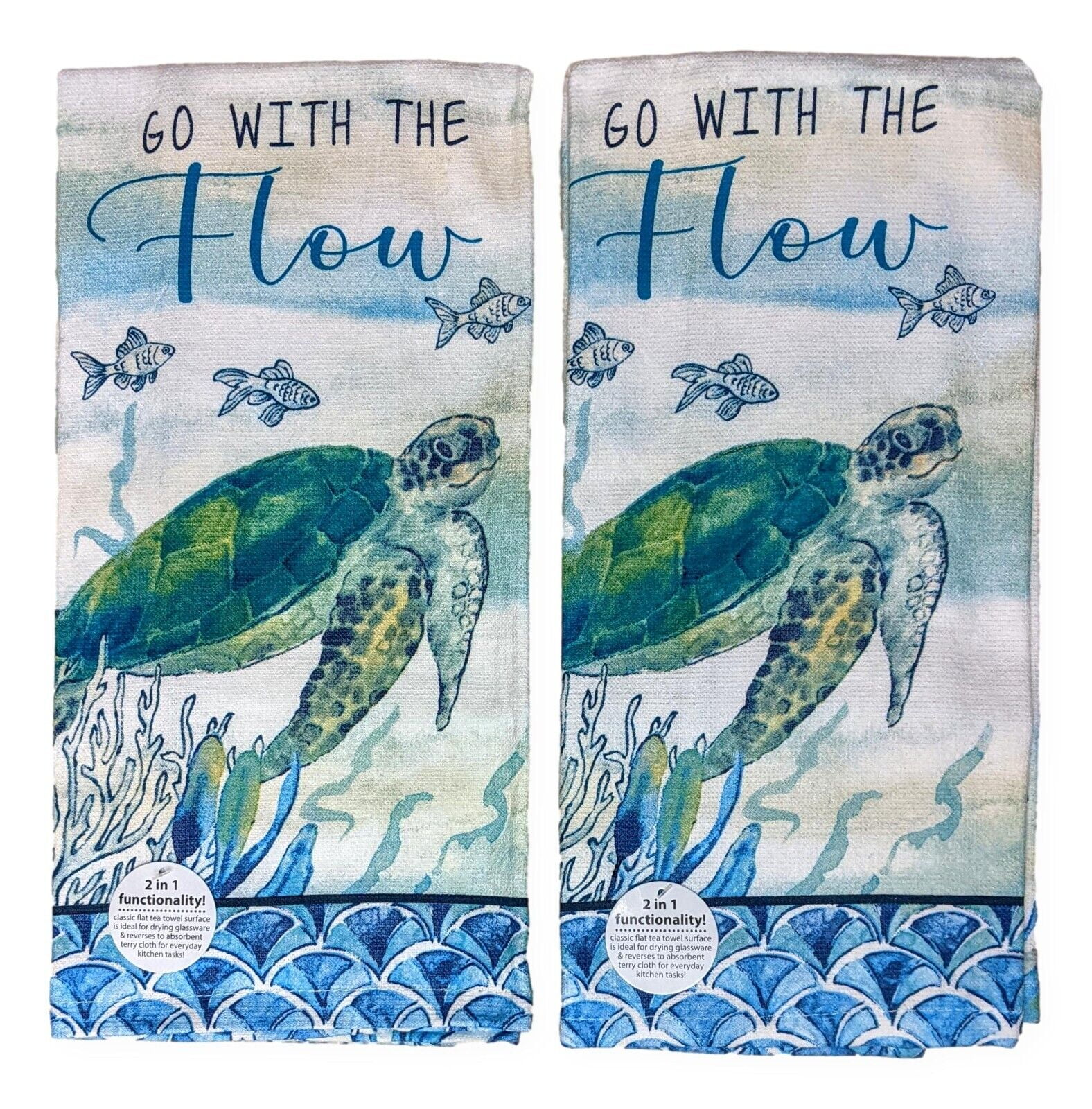 Set of 2 GO WITH THE FLOW Sea Turtle Terry Kitchen Towels by Kay Dee ...