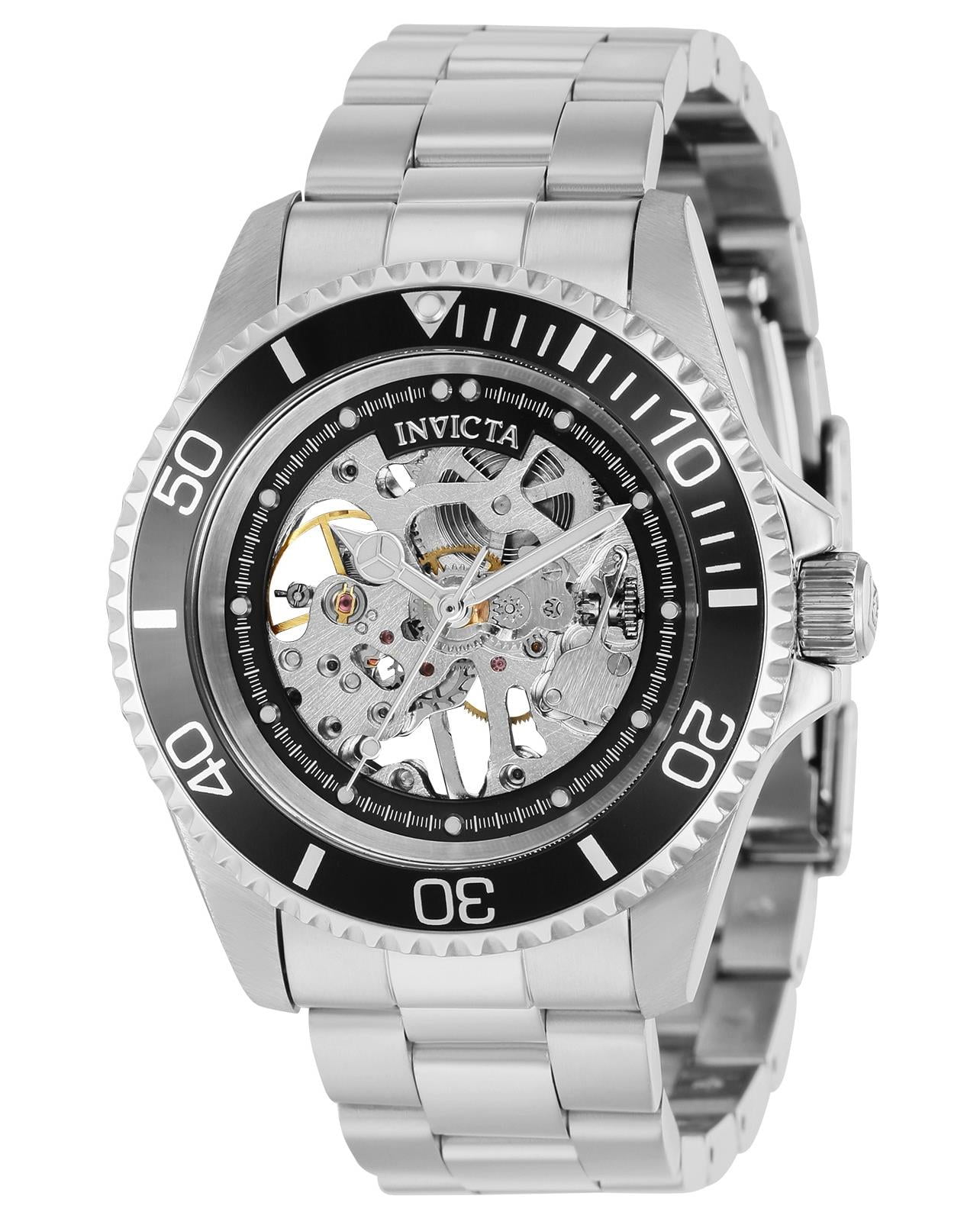 Invicta 37877 43 in. Dia. 22 mm Mens Pro Diver Mechanical 3 Hand Steel ...