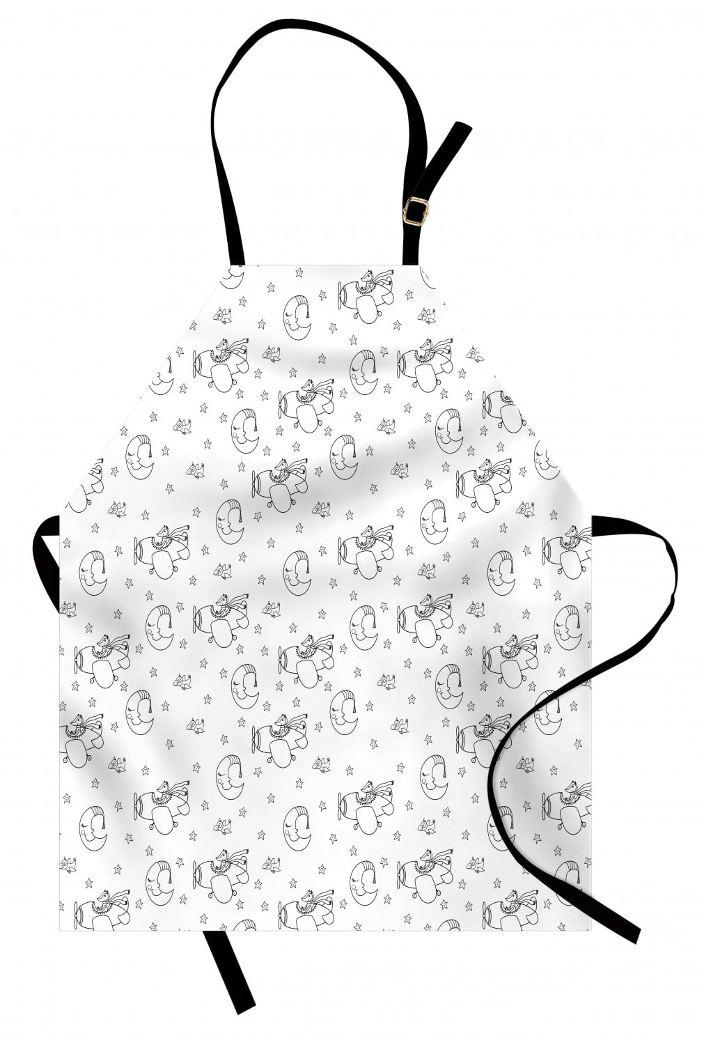 Airplane Apron Restful Good Night Theme Pattern with Sleeping Crescent ...