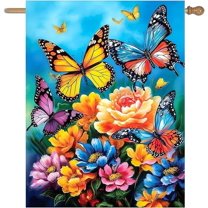 Spring Flower Garden Flag Dragonfly flags Welcome Summer House Flag for ...