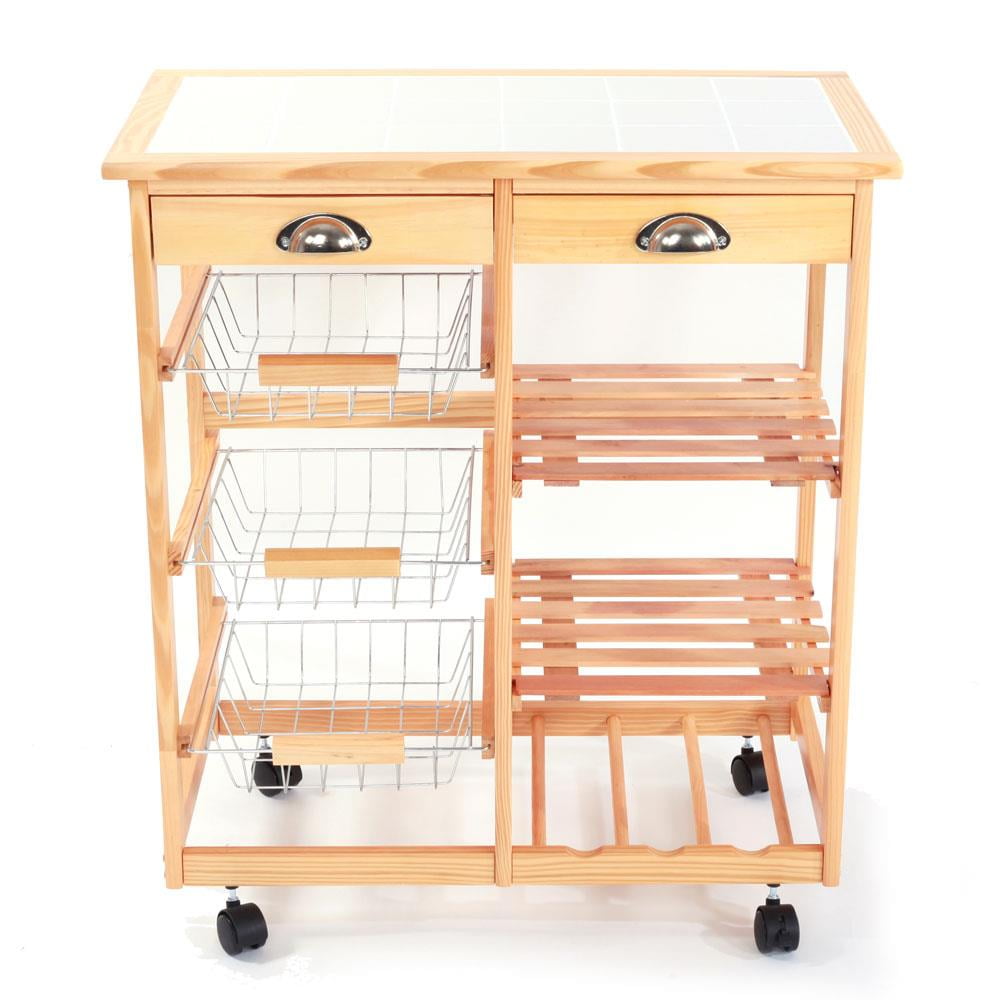 GoDecor Wood Kitchen Rolling Cart,Storage Kitchen Island w/Storage ...
