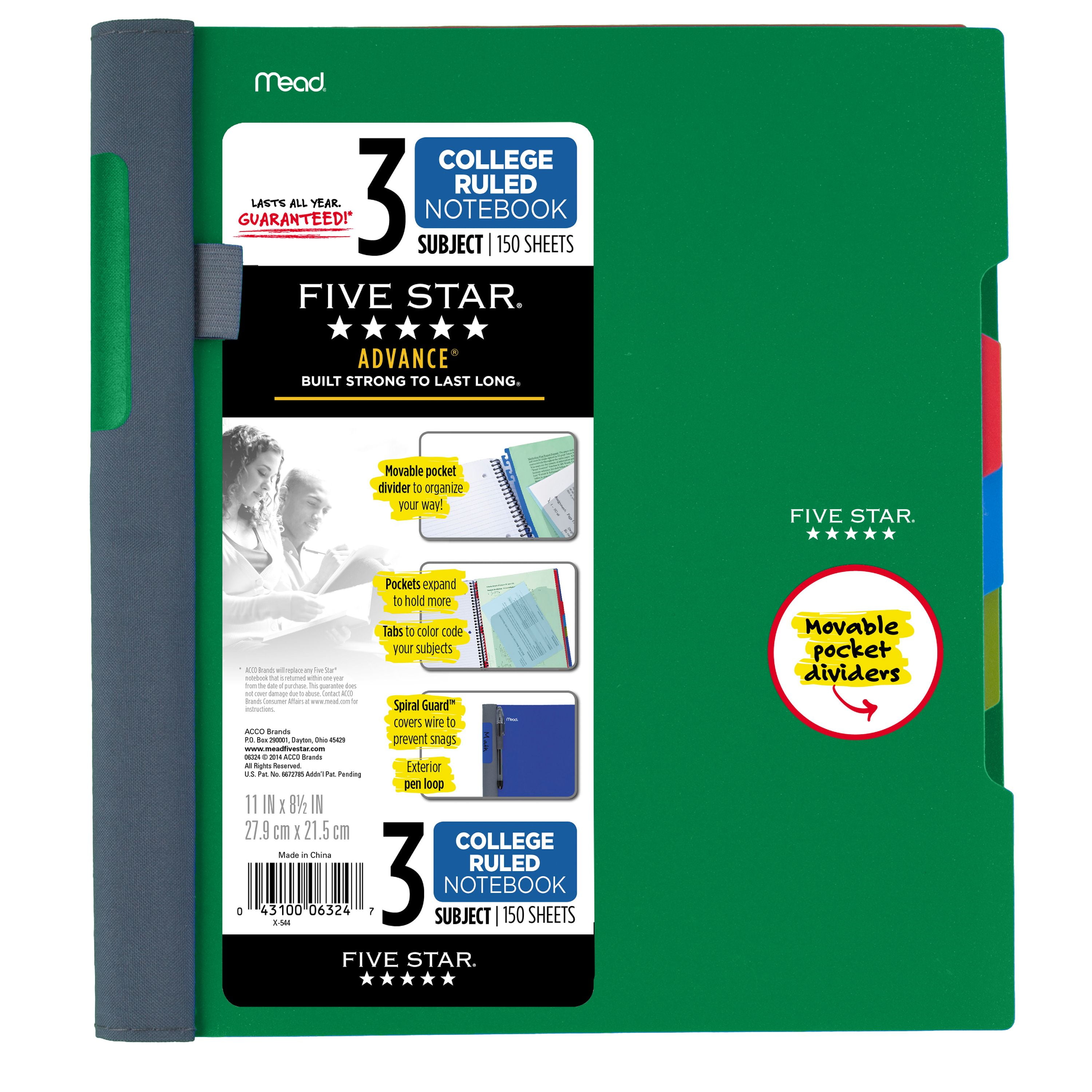 Five Star Advance 3 Subject Notebook Green Walmart five-star-advance-3-subject-notebook-green-walmart