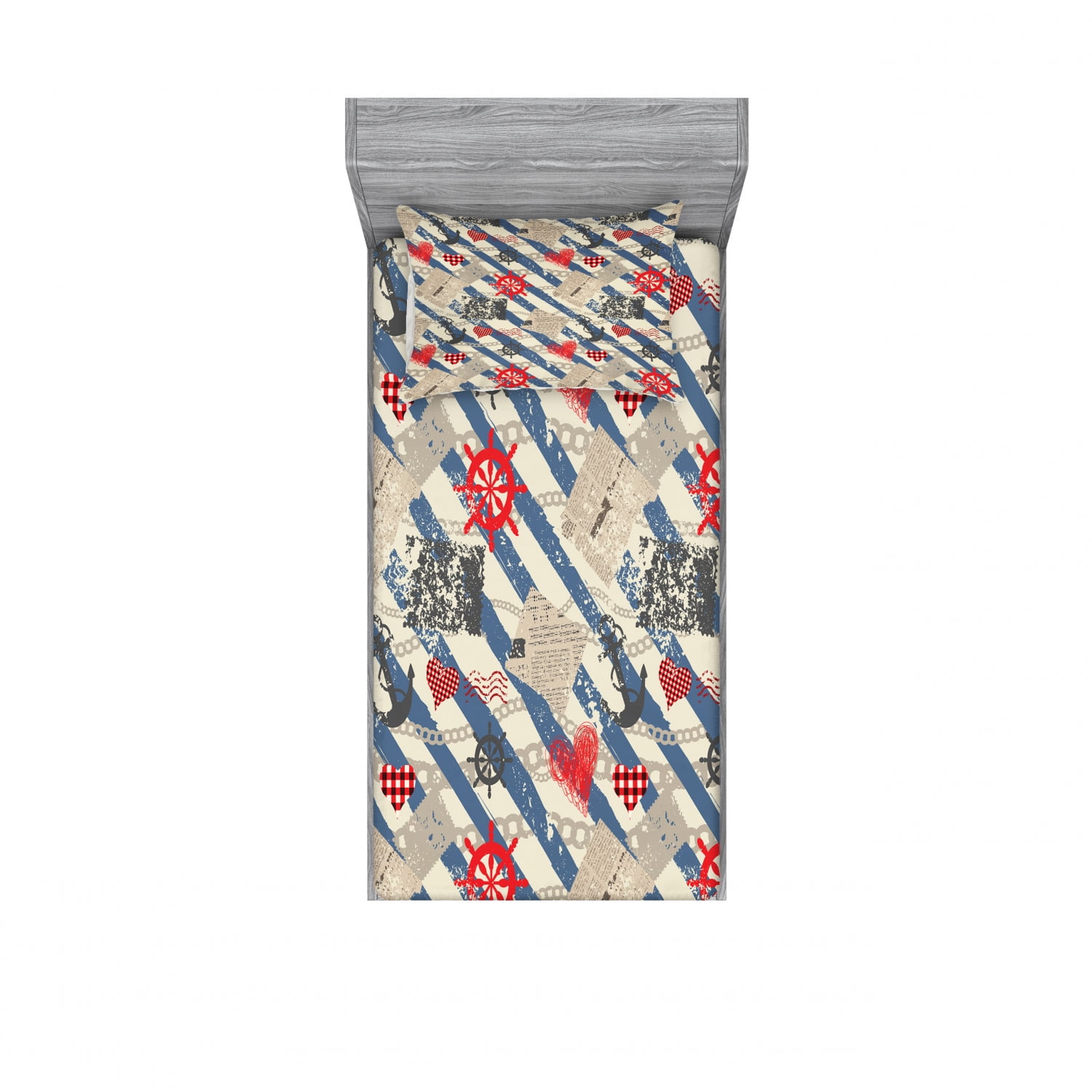 Nautical Bedding Set With Sheet Covers Sea Graphic With Grunge nautical-bedding-set-with-sheet-covers-sea-graphic-with-grunge