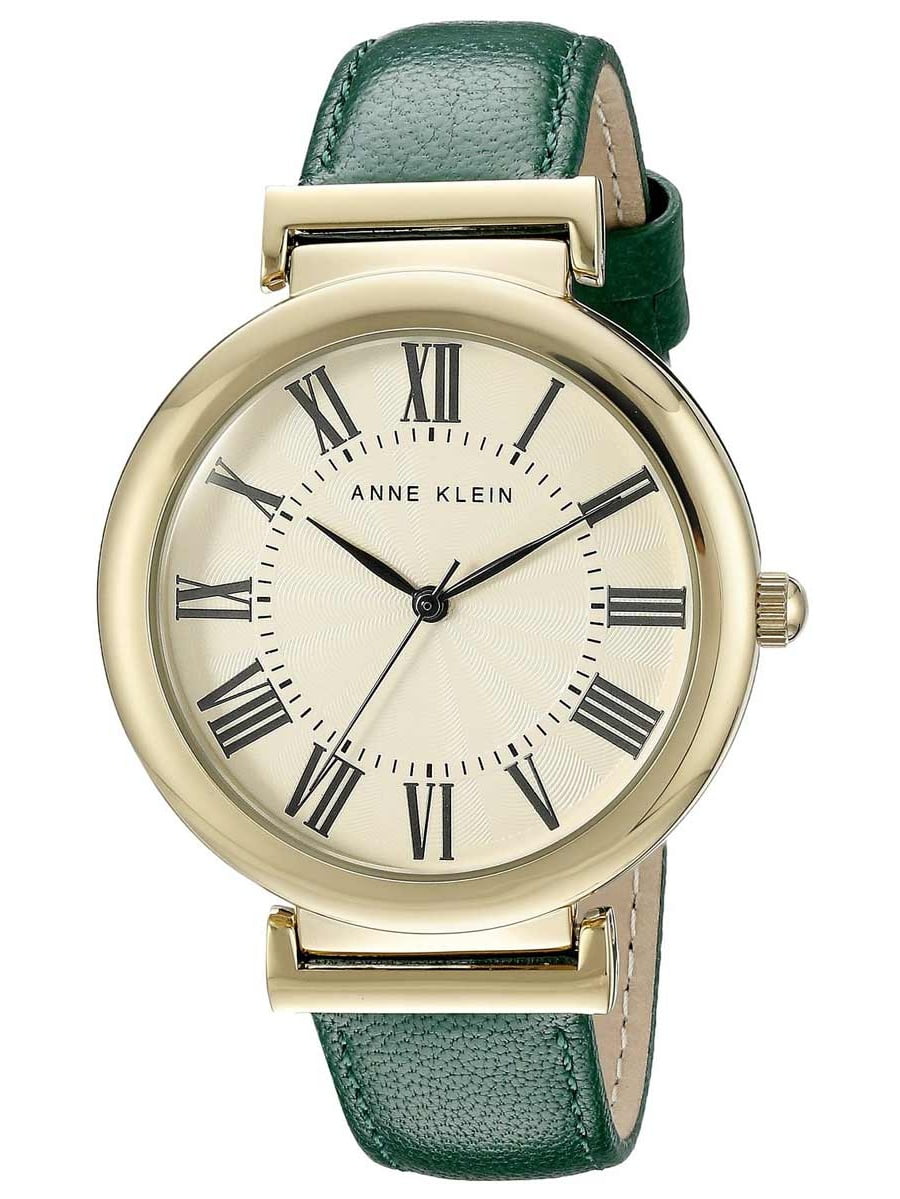 Anne Klein Women's 2136CRGN Cream Dial Yellow Gold Steel Green Leather ...