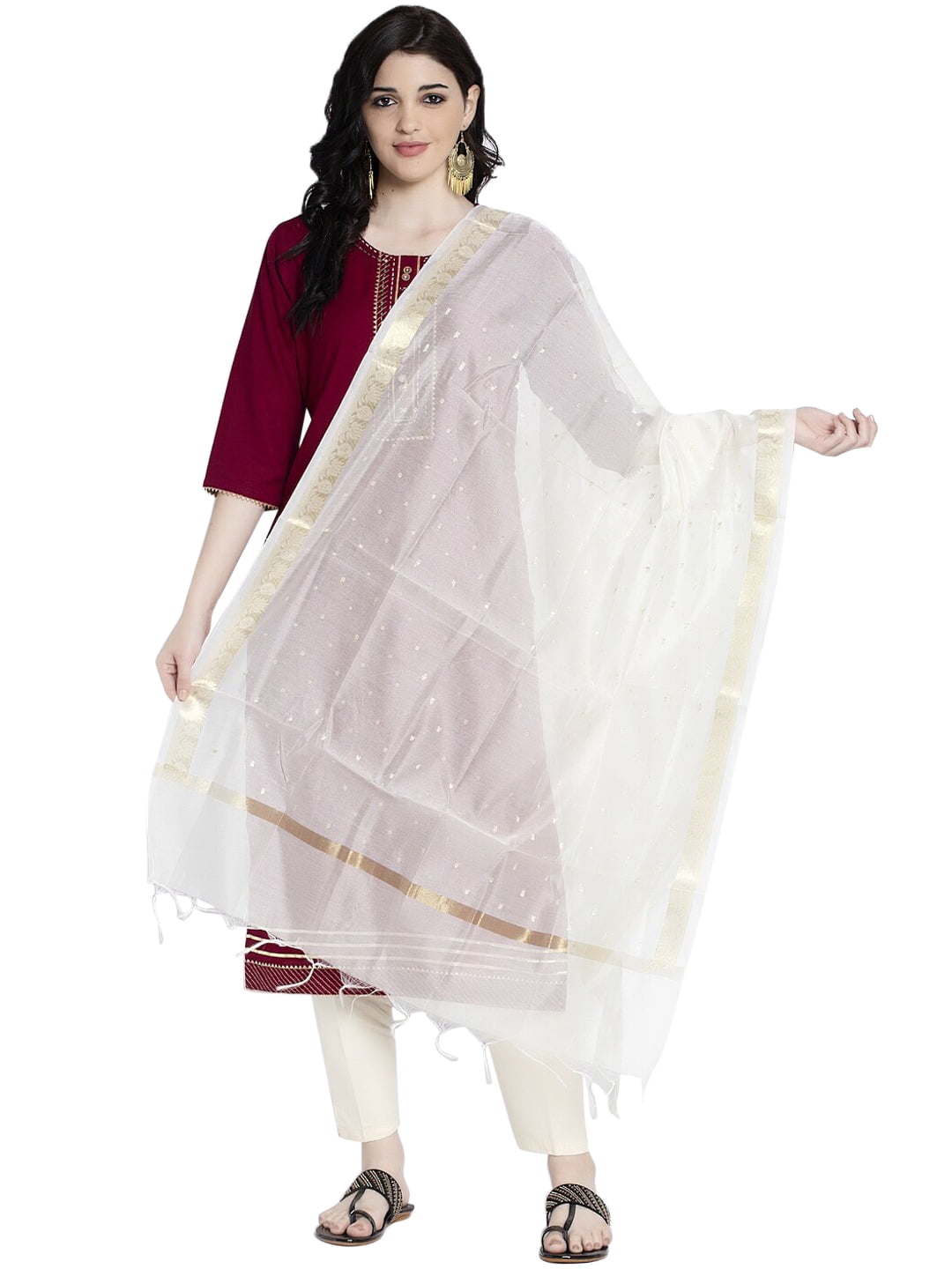 eloria Floral Off White Woman's Indian Ethnic Chunni, Dupatta, Stole ...