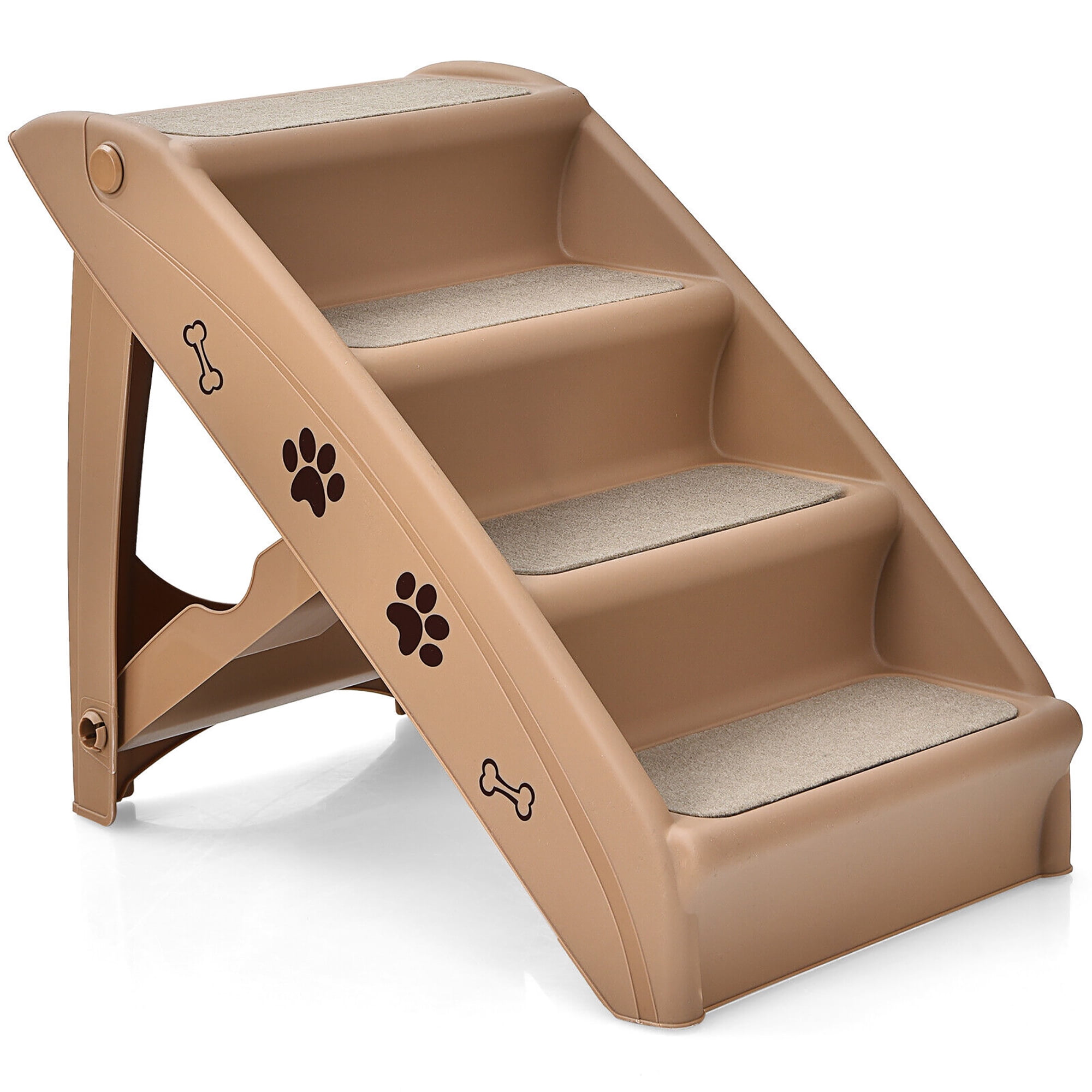 Gymax 4 Steps Folding Pet Dog Stairs w/ Safe Side Rail for Indoor ...
