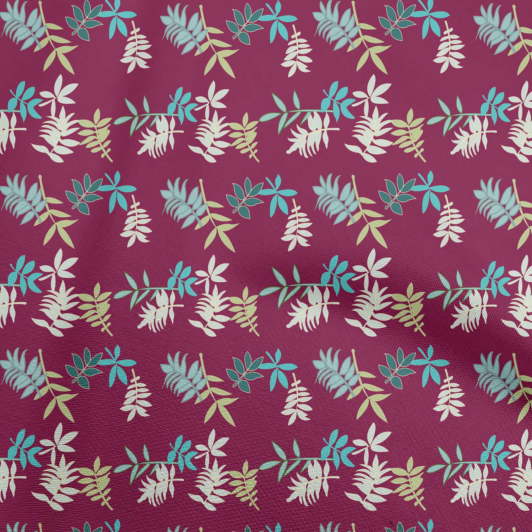 oneOone Silk Tabby Maroon Fabric Leaves Sewing Material Print Fabric By ...
