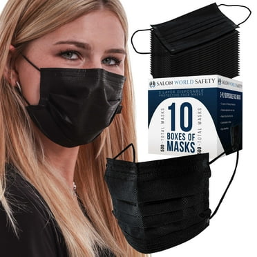 Black Disposable Face Masks, 3-ply Breathable Masks, Elastic Ear Loop ...