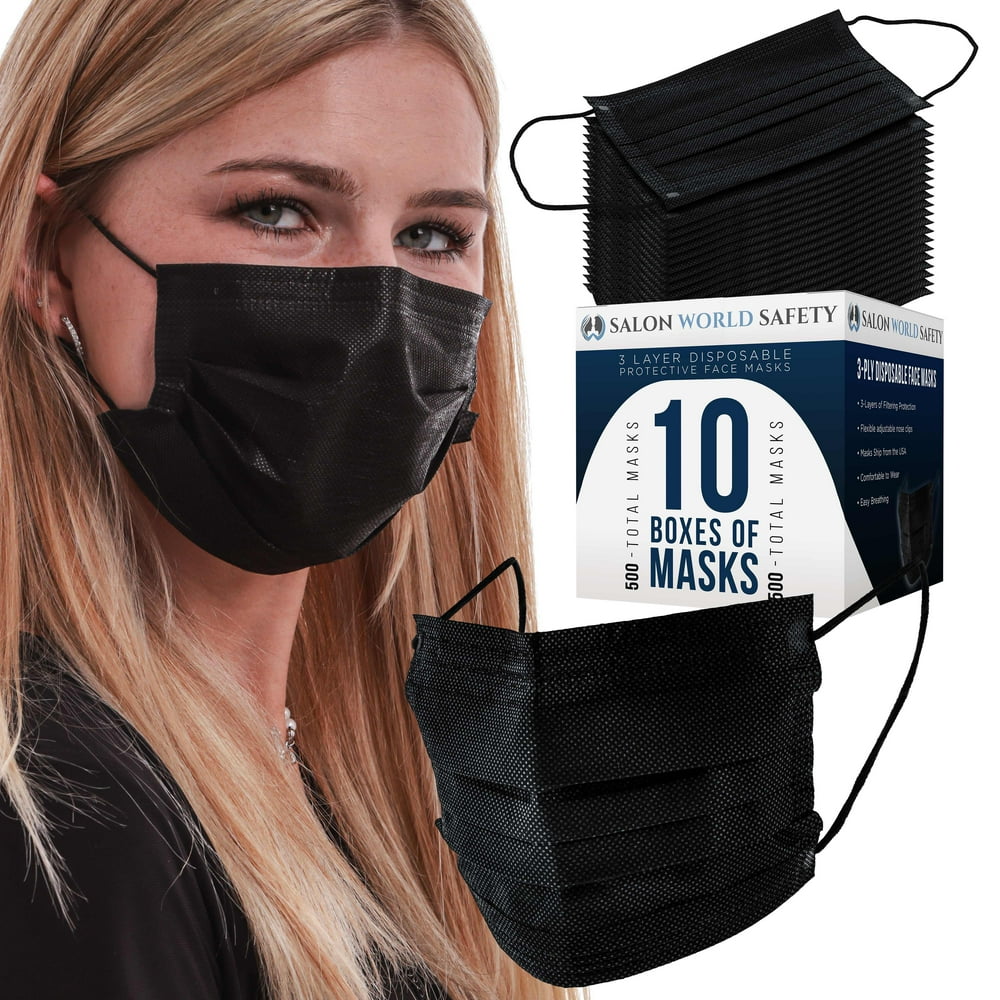 TCP Global Salon World Safety - Black Face Masks 10 Boxes (500 Masks ...