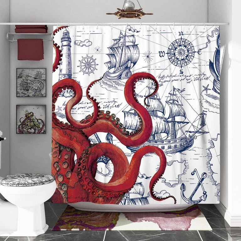 Octopus Themed Bathroom Vintage Nautical Ocean Octopus Wamsutta Bath