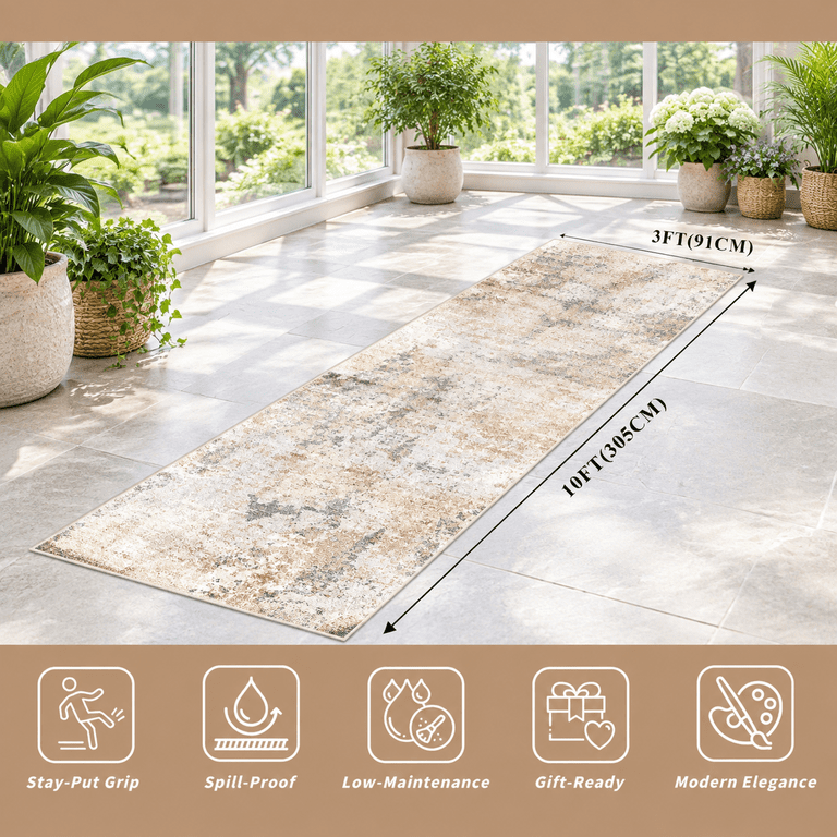 3x10 Ft Long Hallway Runner Rug - Non-slip Washable Kitchen Floor With ...