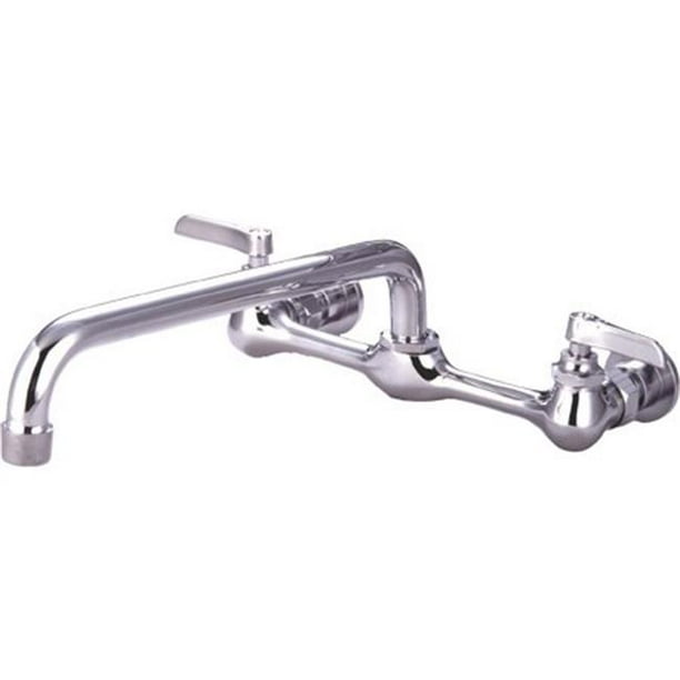 12 Inch Tubular Spout Brass Wall Mount Kitchen Faucet - Polished Chrome ...