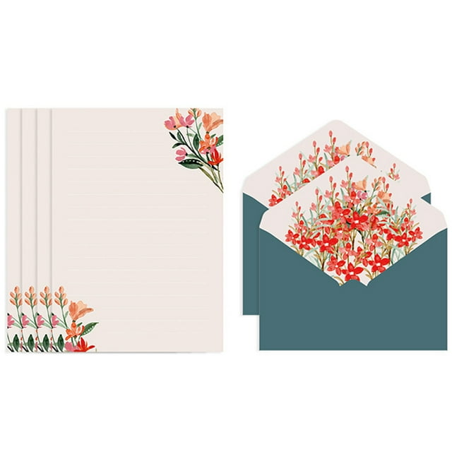 Letter Paper Stationery Kit Flower Envelop Set Wide Ruled A5 Letter ...
