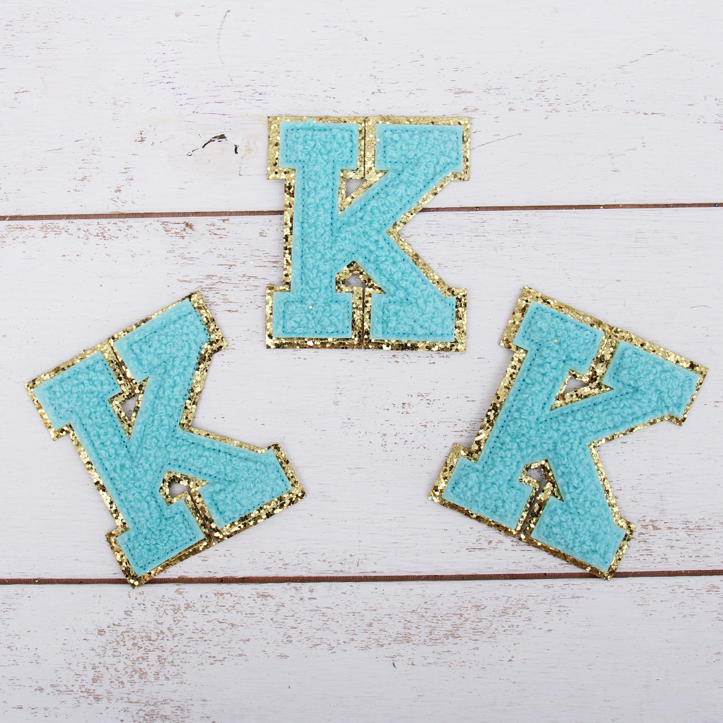 3 Pack Chenille Iron On Glitter Varsity Letter "K" Patches - Blue ...