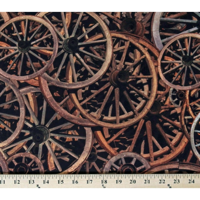 Cotton Old Wagon Wheels Allover Wooden Country Rustic Cotton Fabric ...