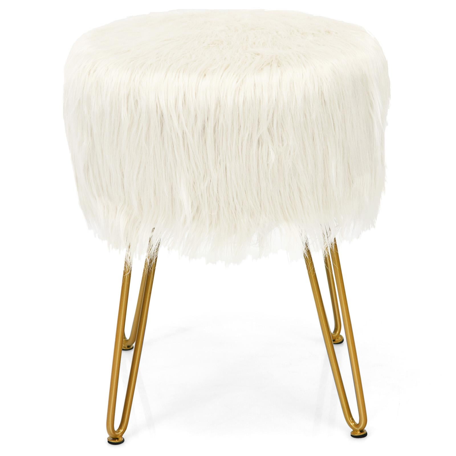 Giantex Faux Fur Vanity Stool Chair, Round Footstool Ottoman with Metal ...