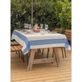 Blue Striped Rectangle Outdoor Tablecloth with Umbrella Hole Simple ...
