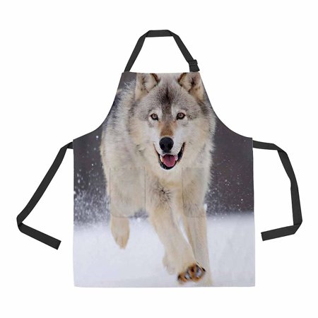 Grey Wolf Running In The Snow Unisex Adjustable Bib Apron With Pockets ...