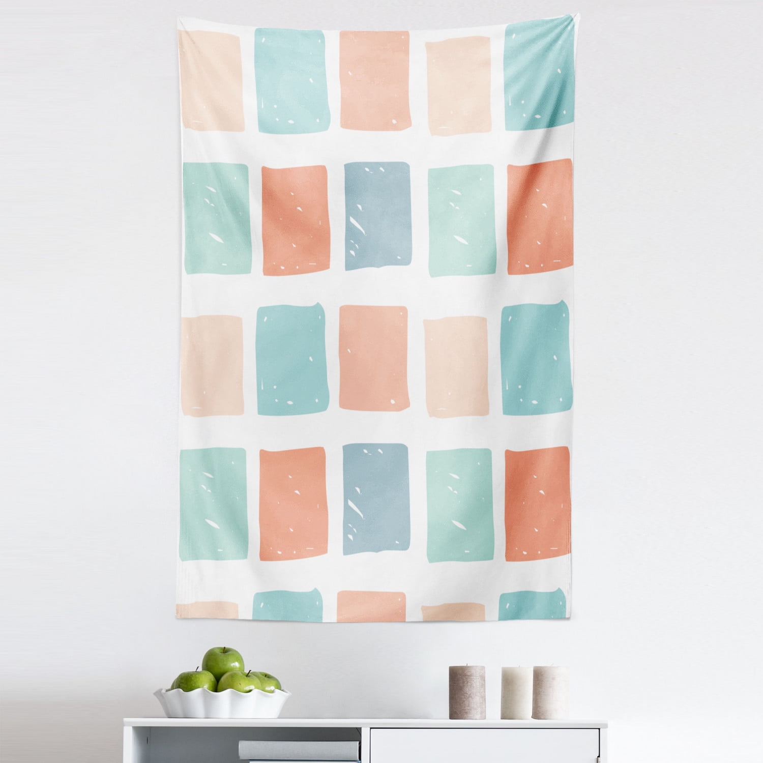 Colorful Tapestry, Pale Colored Squares Mosaic Style Geometric Shapes ...
