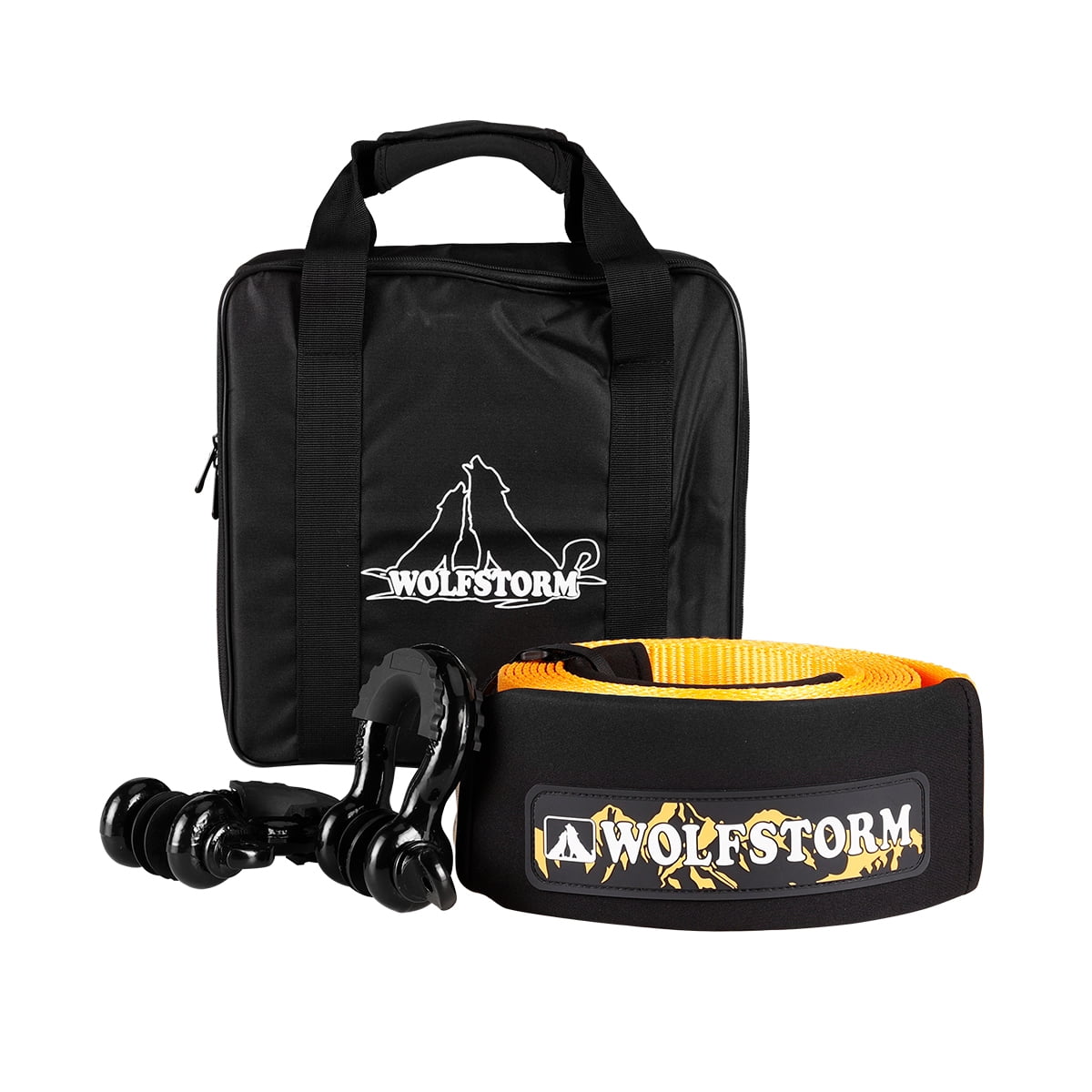 WOLFSTORM 4" 30FT Tow Strap with 3/4" Black D Ring Shackle Storage Bag ...
