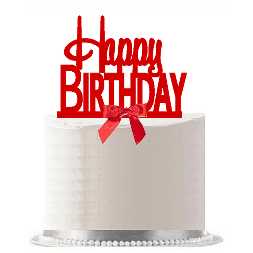 Happy Birthday Red Elegant Cake Decoration Cake Topper - Red Bow ...