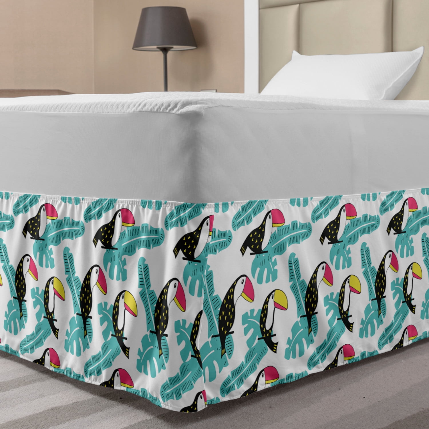 Toucan Bed Skirt, Tropical Birds Sitting on Jungle Forest Trees Cartoon ...