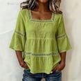 Bainana Shirts For Women Solid Color 3/4 Sleeve Square Neck Tops Ladies ...