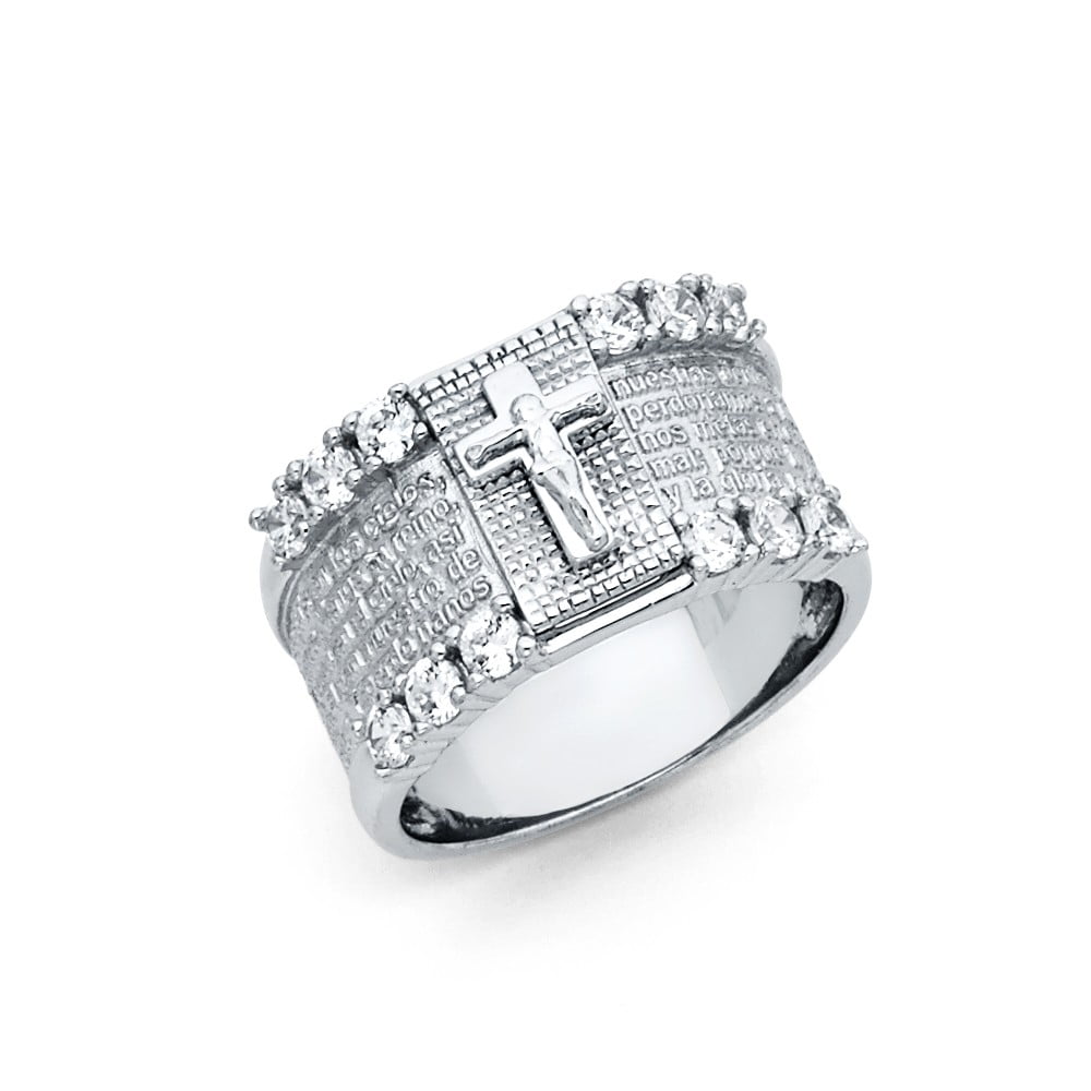 Solid 925 Sterling Silver CZ Cubic Zirconia Lords Prayer Embossed ...