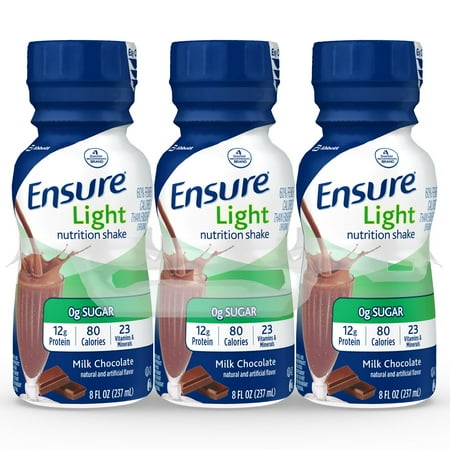Ensure Light Nutrition Shake, Low Fat, 0g of Sugar, Milk Chocolate, 8 ...