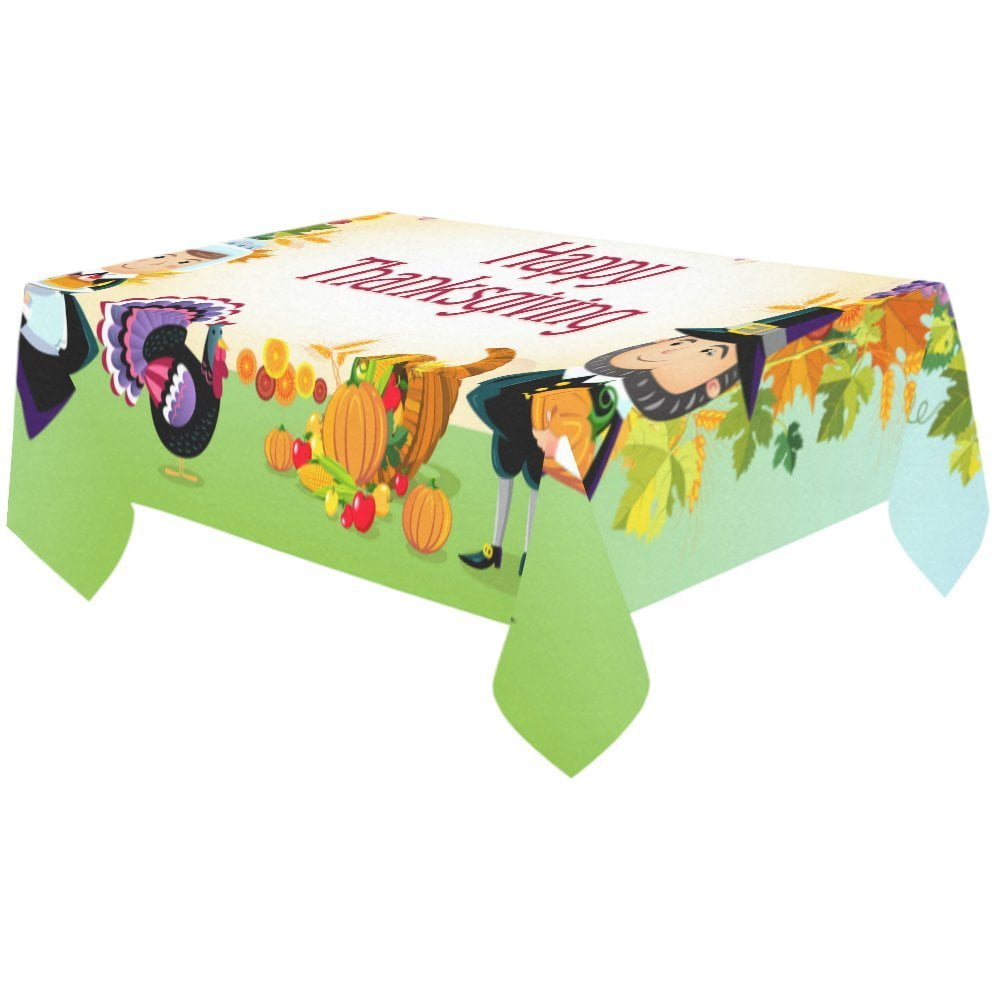 MYPOP Happy Thanksgiving Day Turkey Cotton Linen Tablecloth Sets 60x120 ...