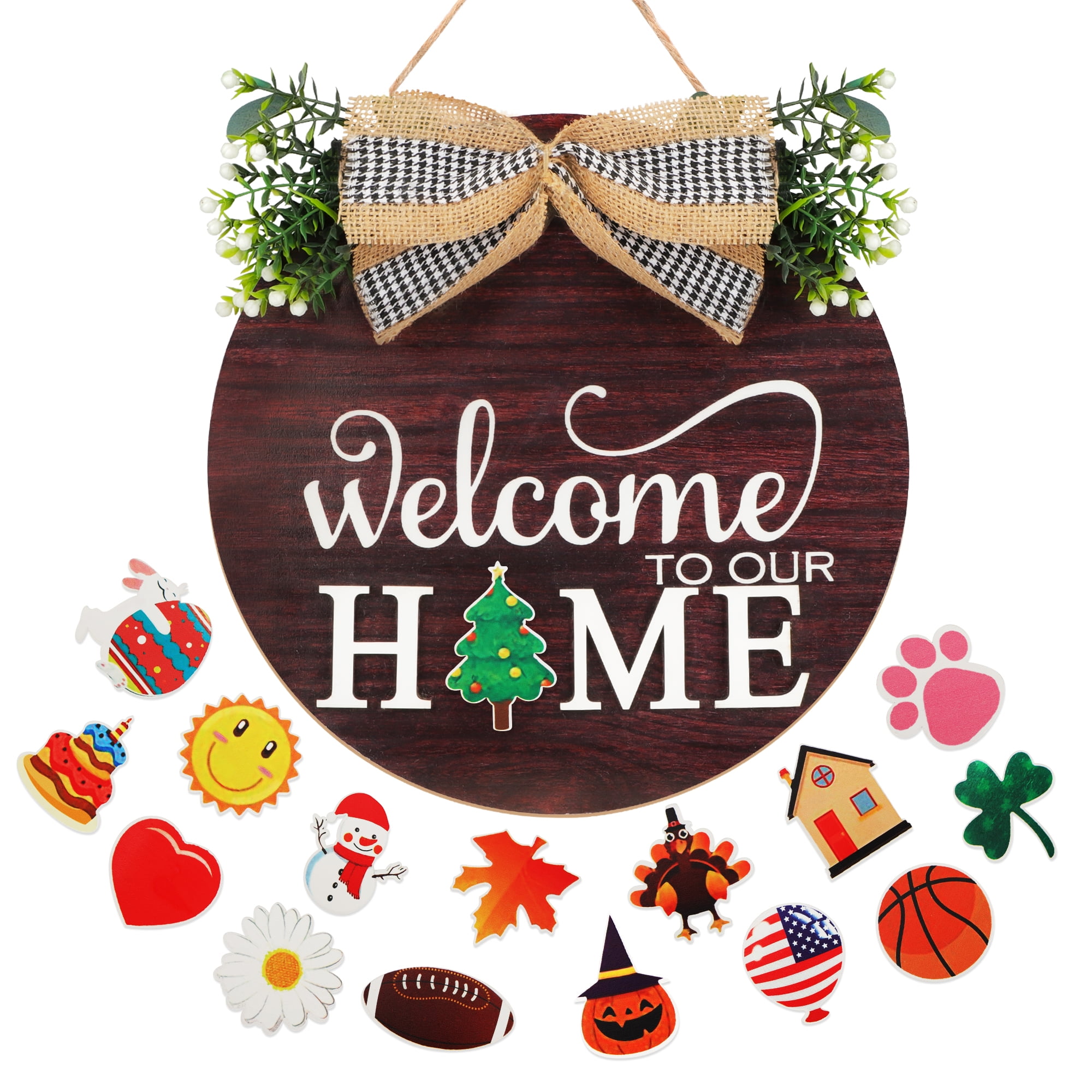 WeGuard Interchangeable Welcome Sign for Front Door with 16 Changeable ...