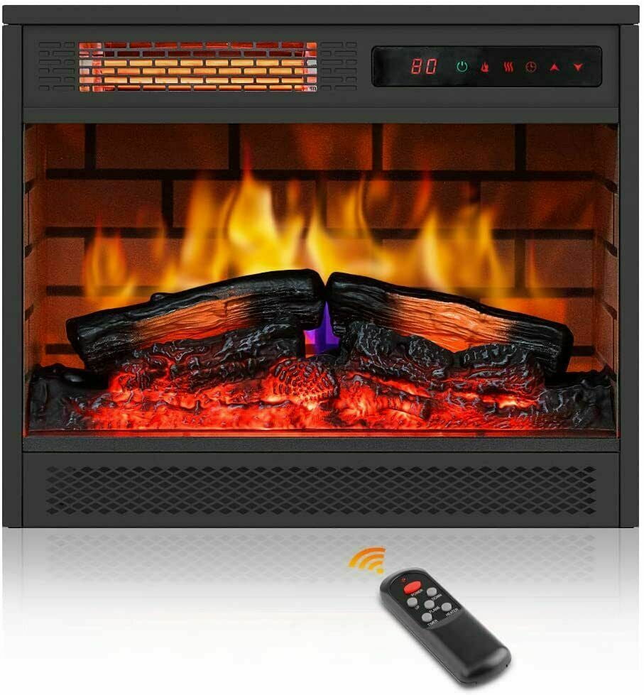 1500W 23" Electric Fireplace with Log Flame Effect Recessed Insert ...