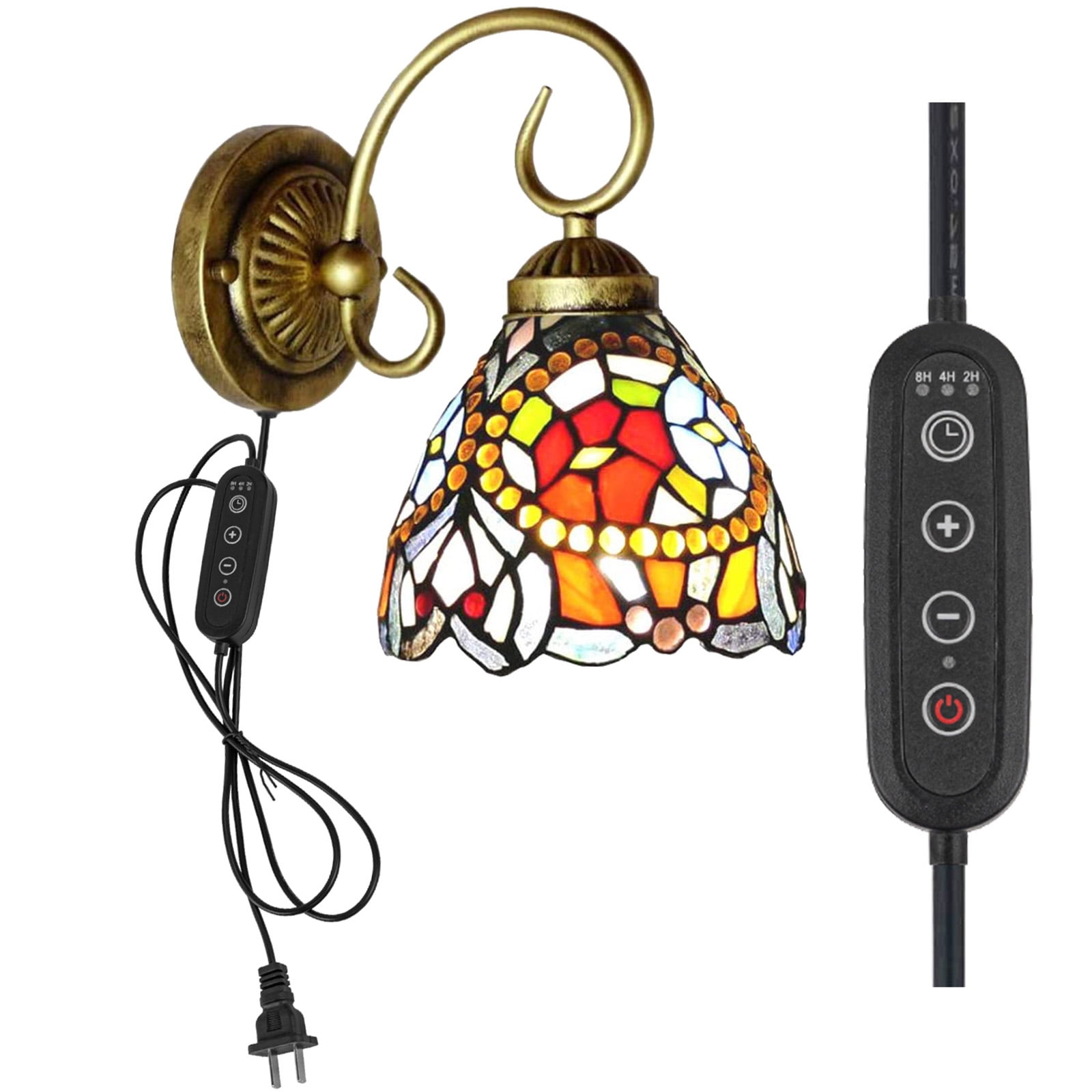 Kiven Plug in Black Wall Lamp Tiffany Style Dimmable Plug in Wall ...