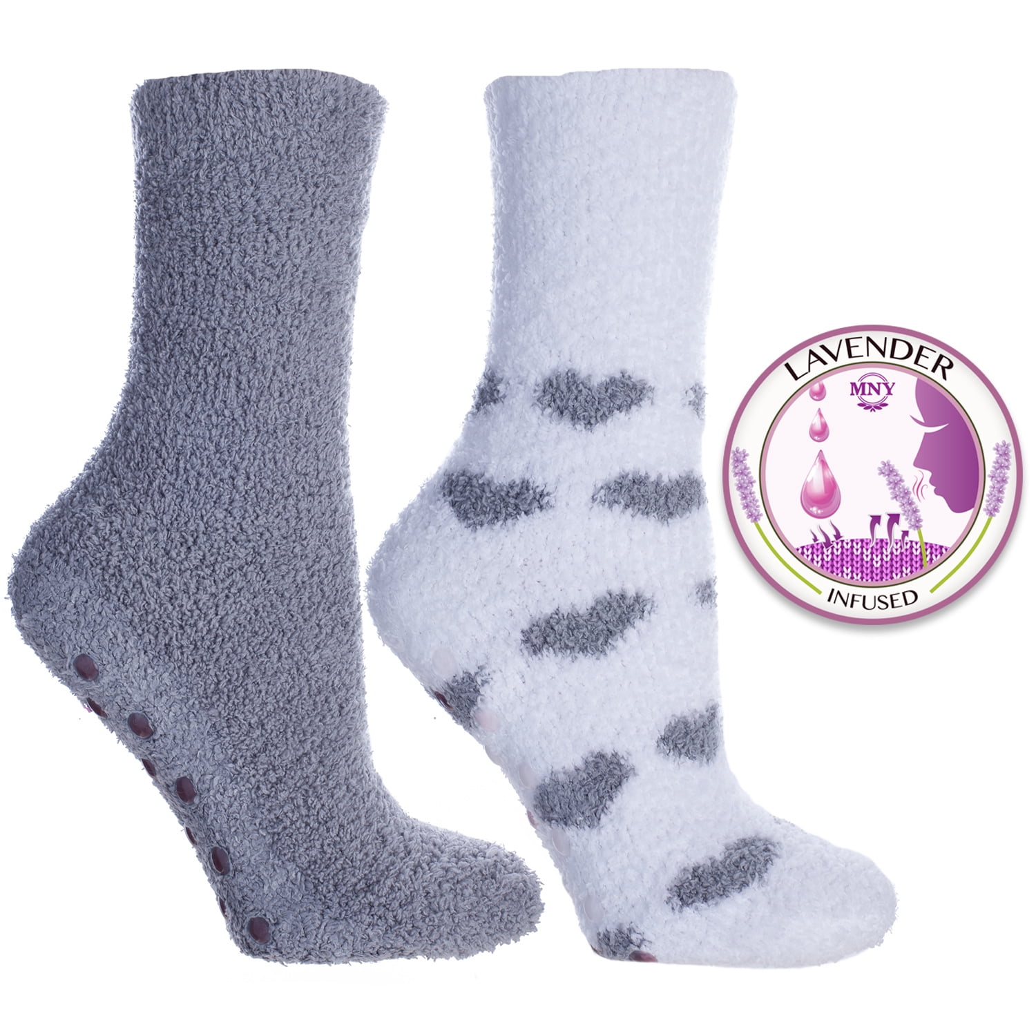 2 Pair Pack of Kissables Lavender Infused Chenille Fluffy Socks - Grey ...