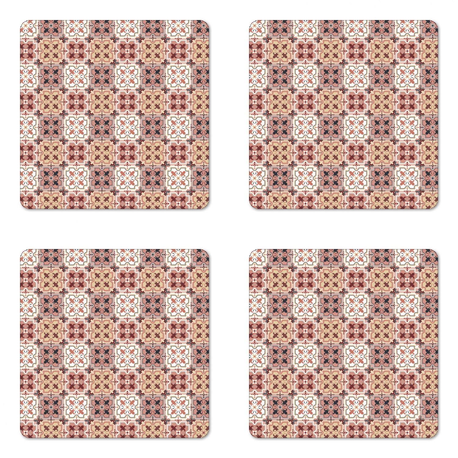 Quatrefoil Coaster Set of 4, Vintage Style Patterns Tangled Clover ...